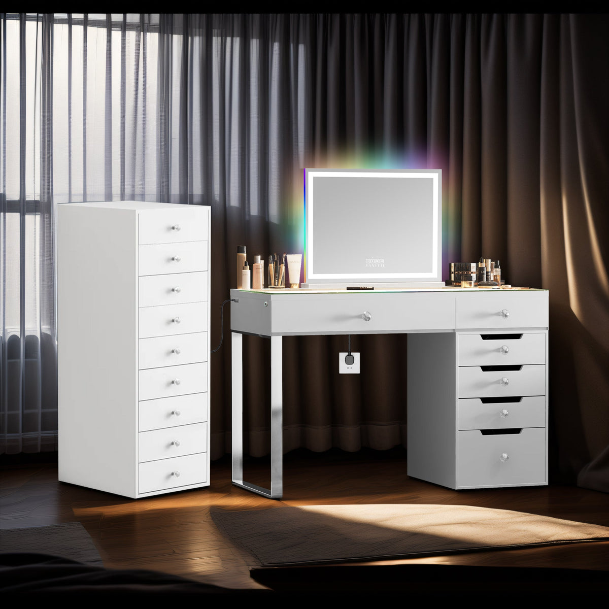 Promotion! VANITII Diana 6 Storage Drawers Vanity Set with Led Light V ...